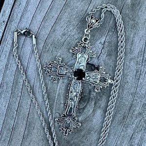 Handmade | Jewelry | Silver Gothic Cross Necklace Floral Design Big ...